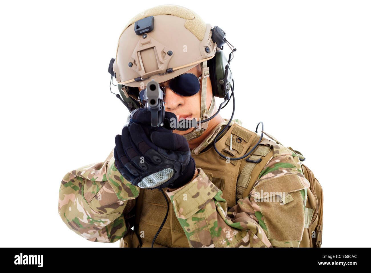 closeup of soldier with a gun isolated on white background Stock Photo ...