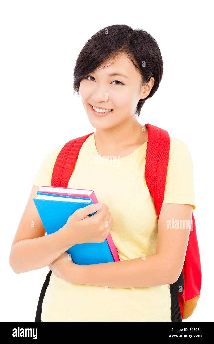 smiling student girl standing over white background Stock Photo - Alamy