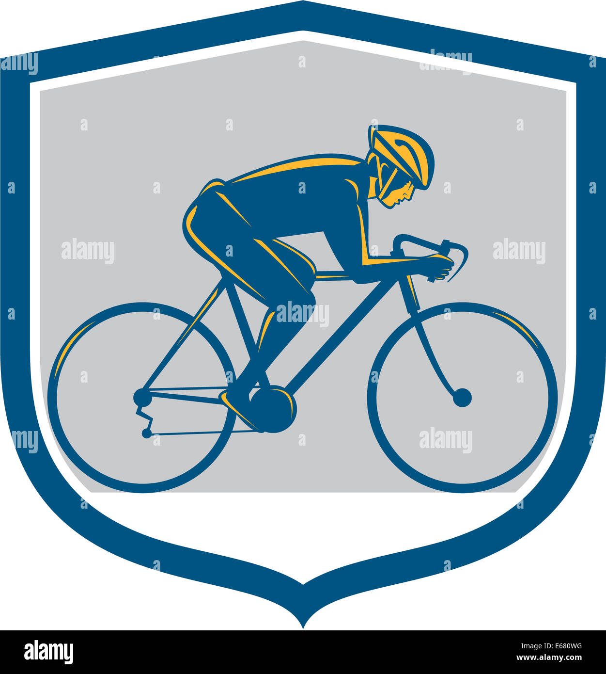 Illustration of a cyclist biking riding mountain bike facing side set ...