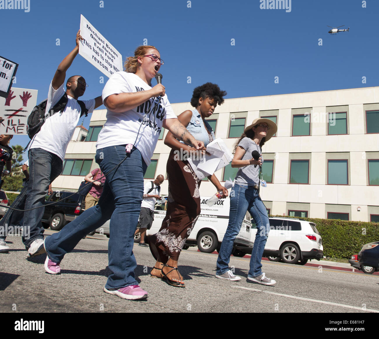 Los Angeles, California, USA. 17th Aug, 2014. About 450 protesters ...