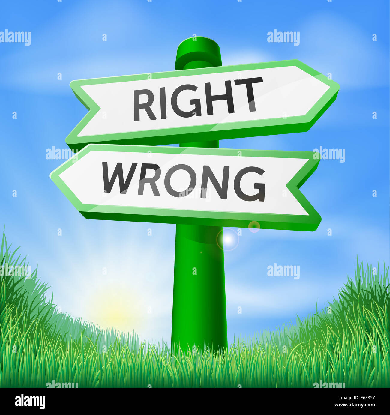 Right or wrong sign in a sunny green field of lush grass Stock Photo ...