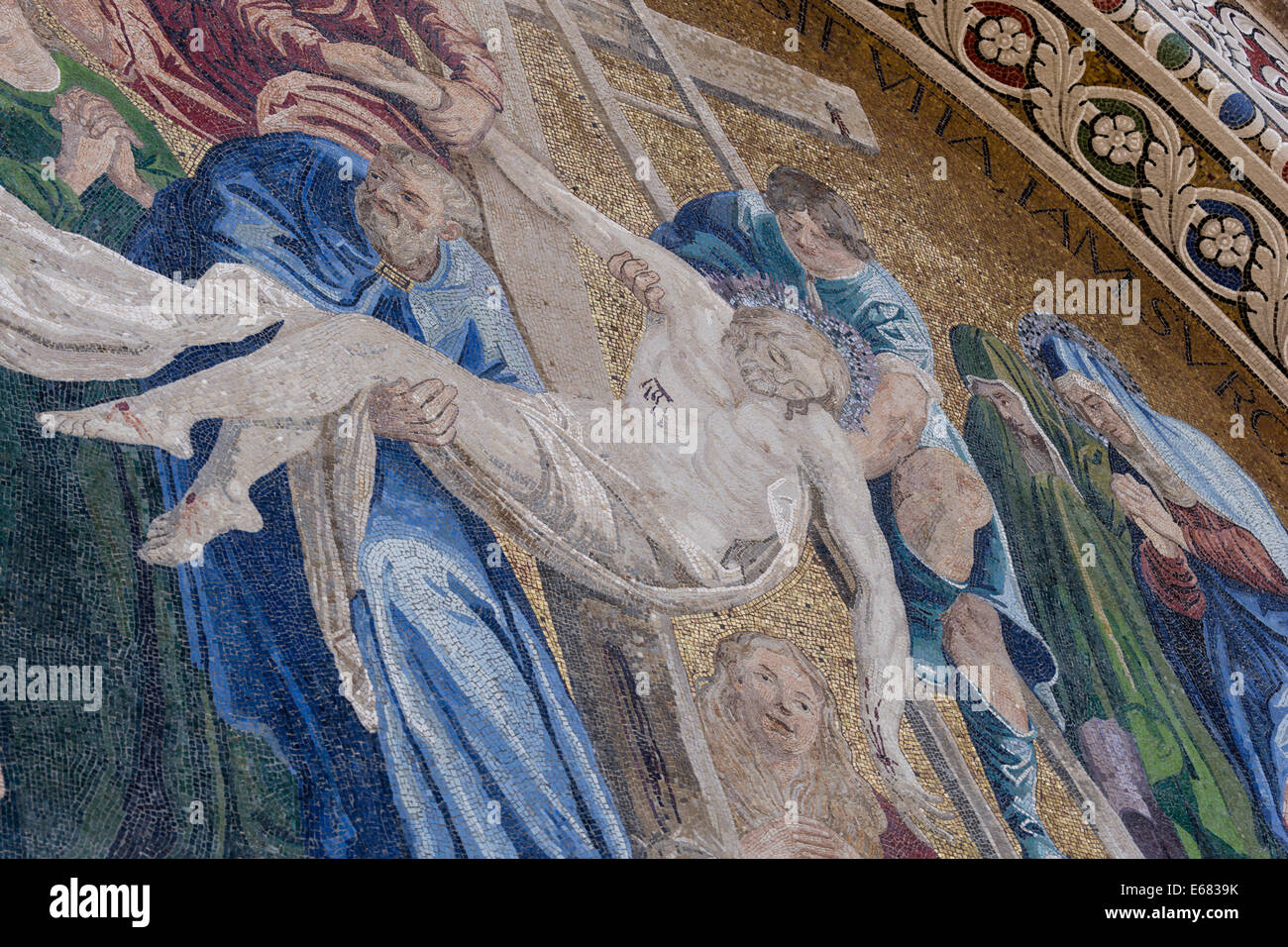 Detail of the Christ Removed From the Cross mosaic above an entrance to ...