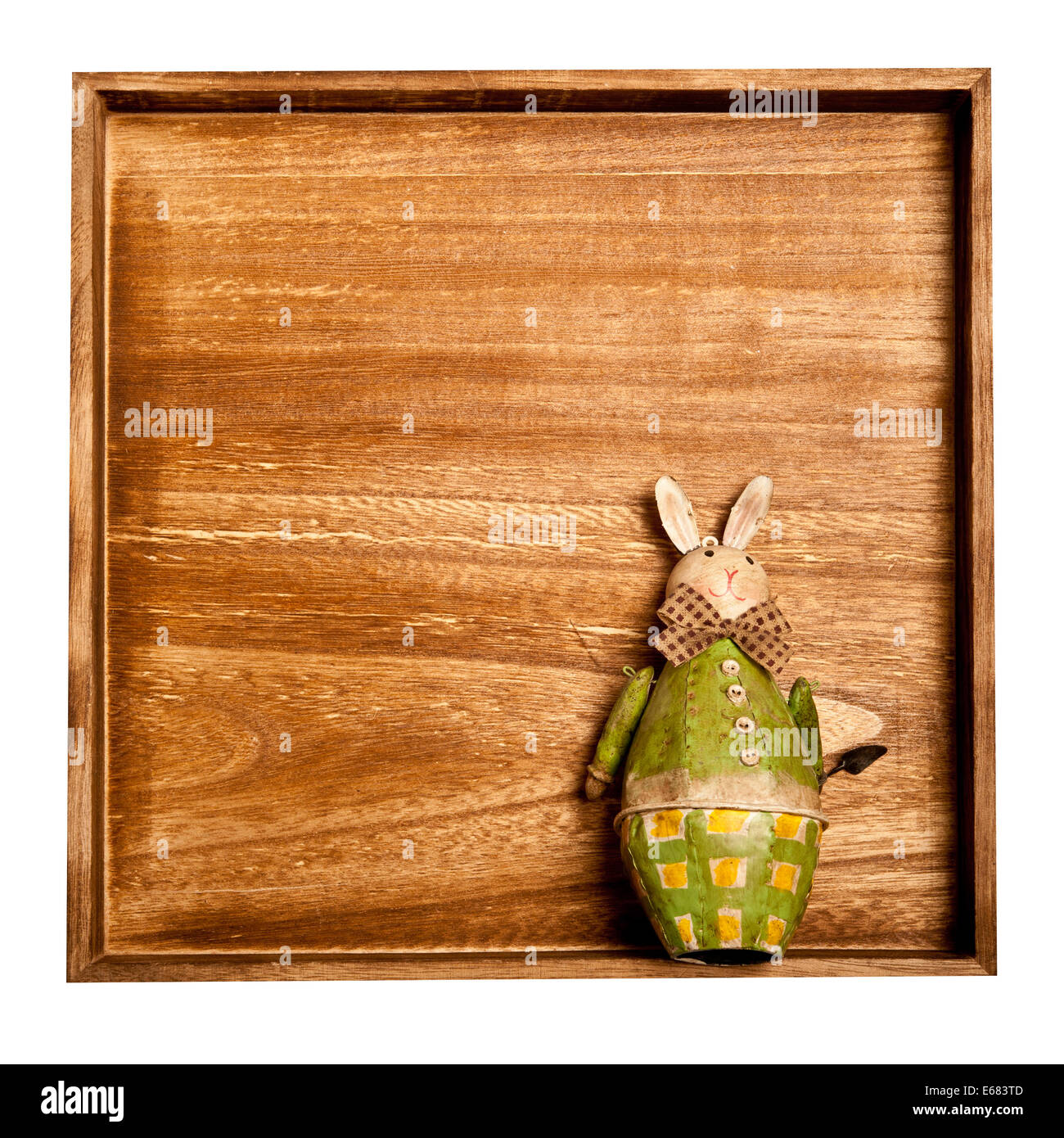 wooden box with a rabbit toy inside Stock Photo - Alamy