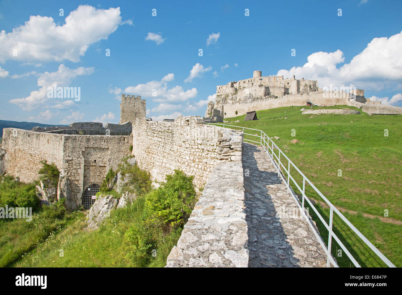 Spissky castle - Look from down castle courtyard over the wall Stock ...