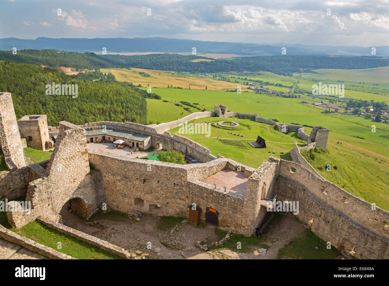 Spissky castle - Look from tower to south and courtyards Stock Photo ...
