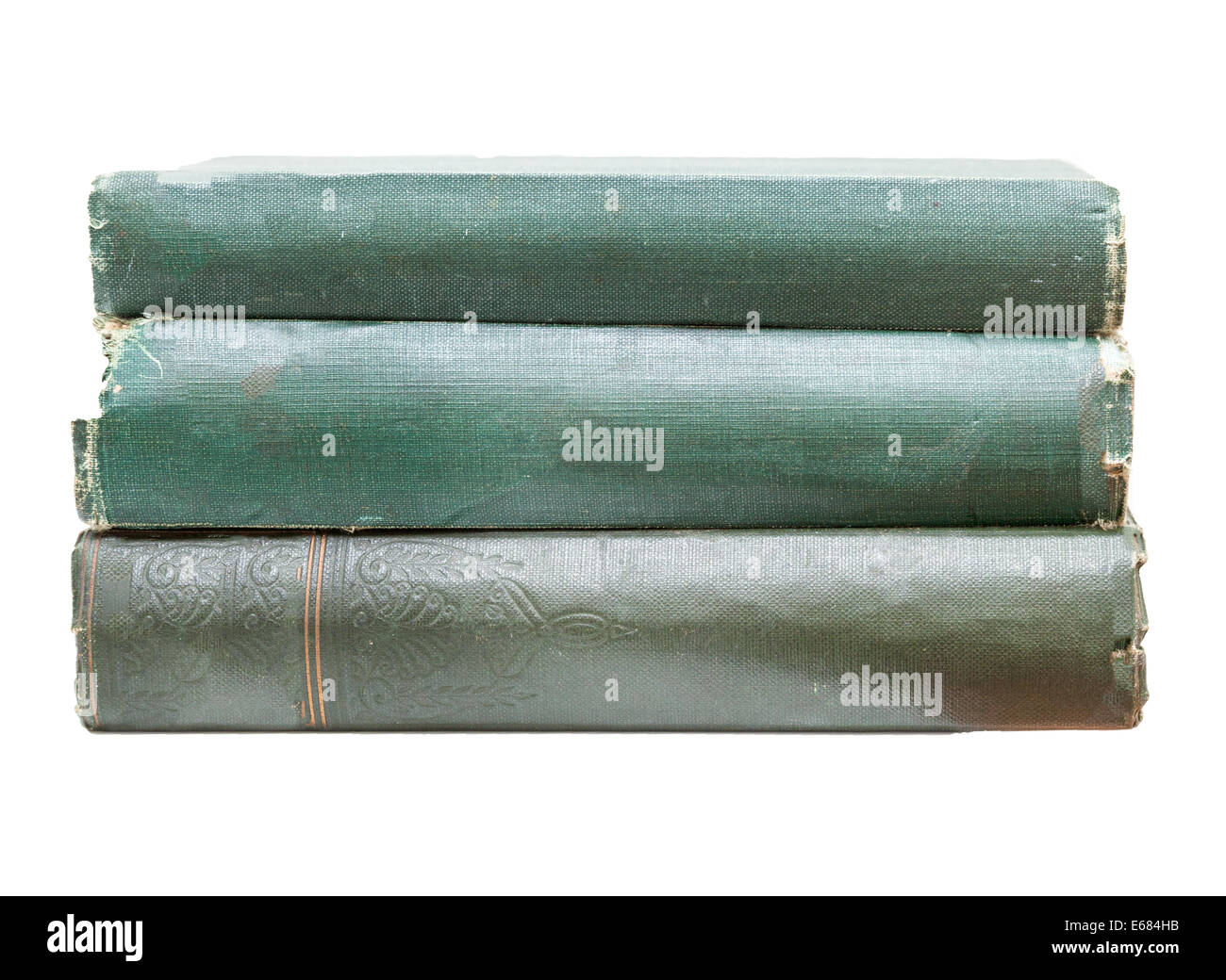 Pile of very old books isolated on white background, books are around ...