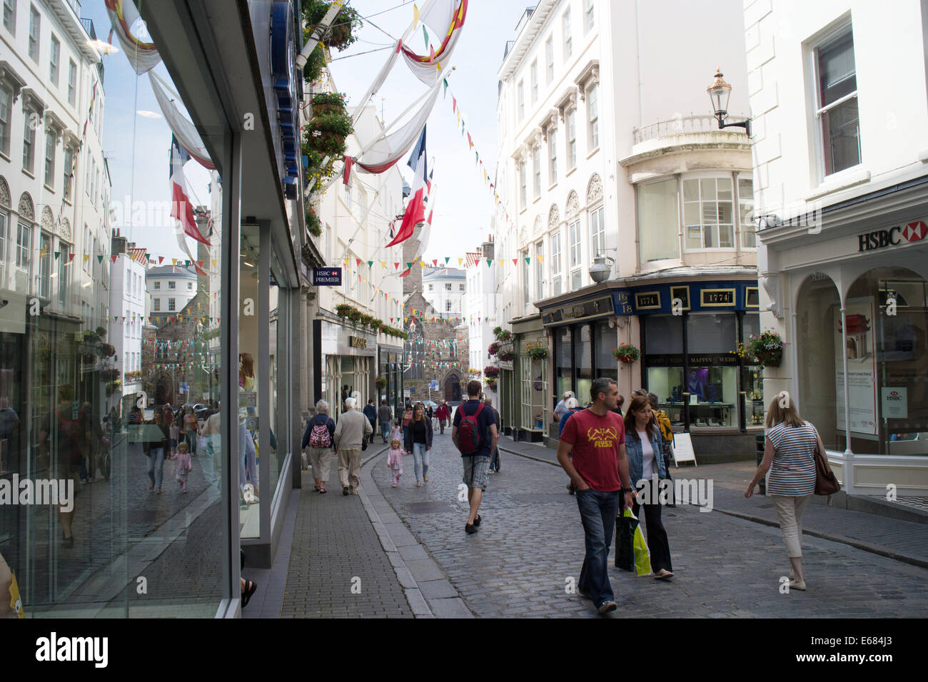 Cobbled shopping street St Peter's Port Guernsey Channel Islands Stock ...
