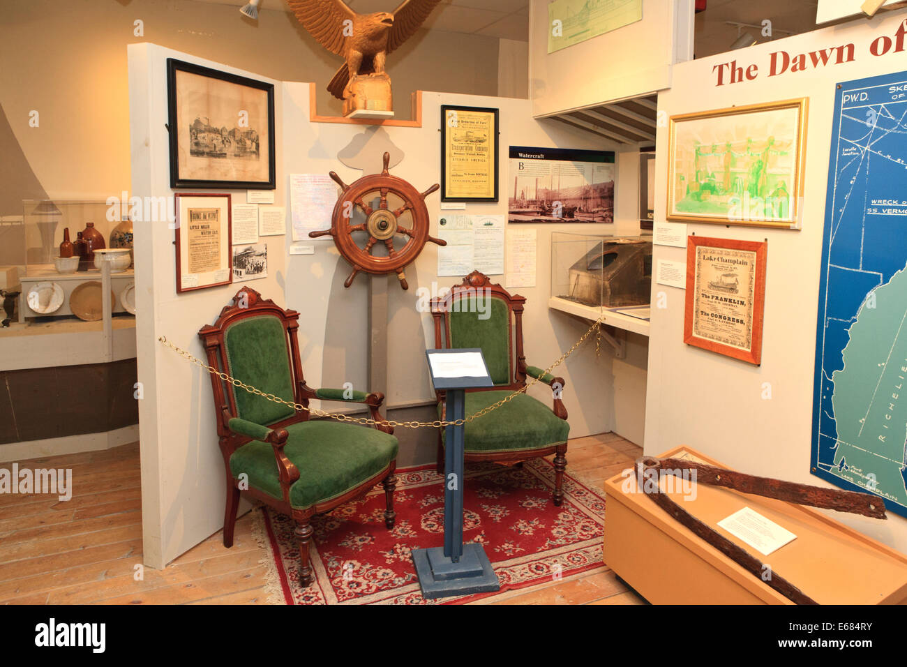 Exhibit in the Lake Champlain Maritime museum, Vergennes, Vermont Stock ...