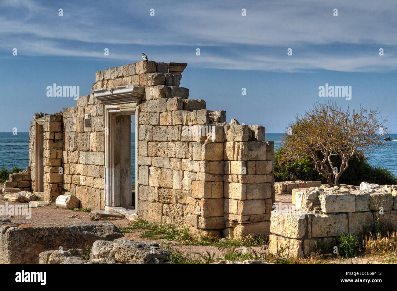 Ancient Greek basilica and marble columns. Chersonesus Taurica near ...