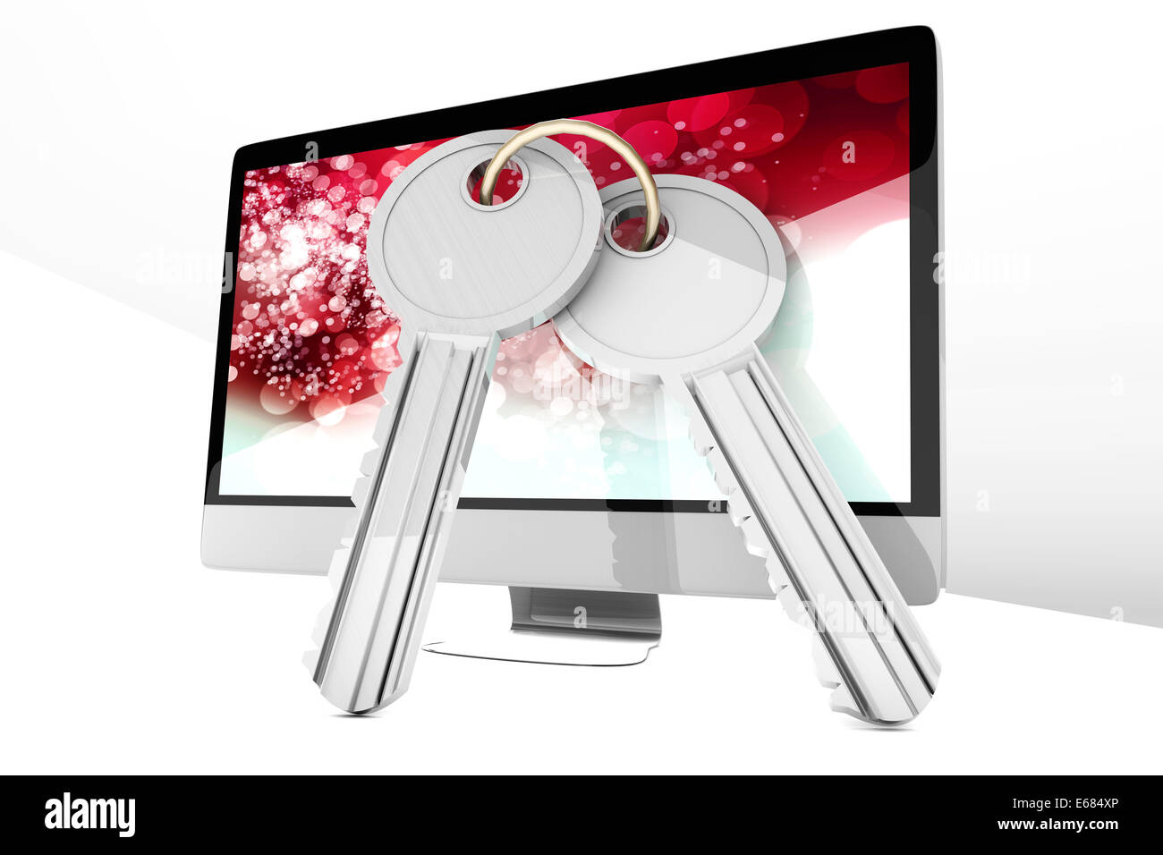 A modern All in one computer with a pair of Keys symbolizing security ...