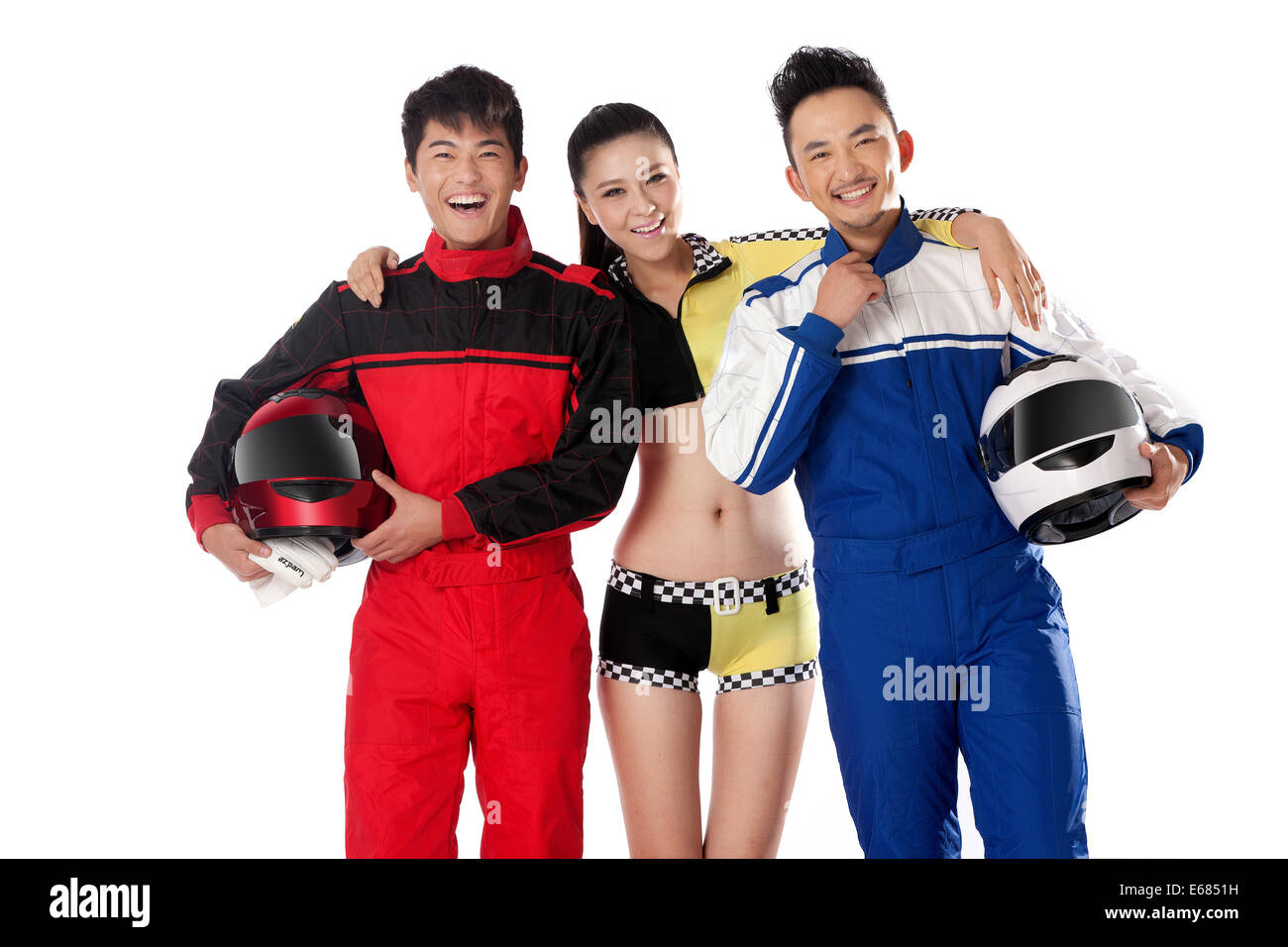 Standing side by side looking at camera race car driver hi-res stock ...