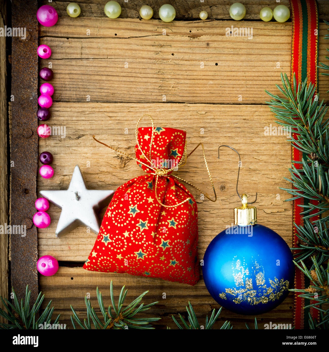 still life with christmas tree and colored decoration Stock Photo - Alamy