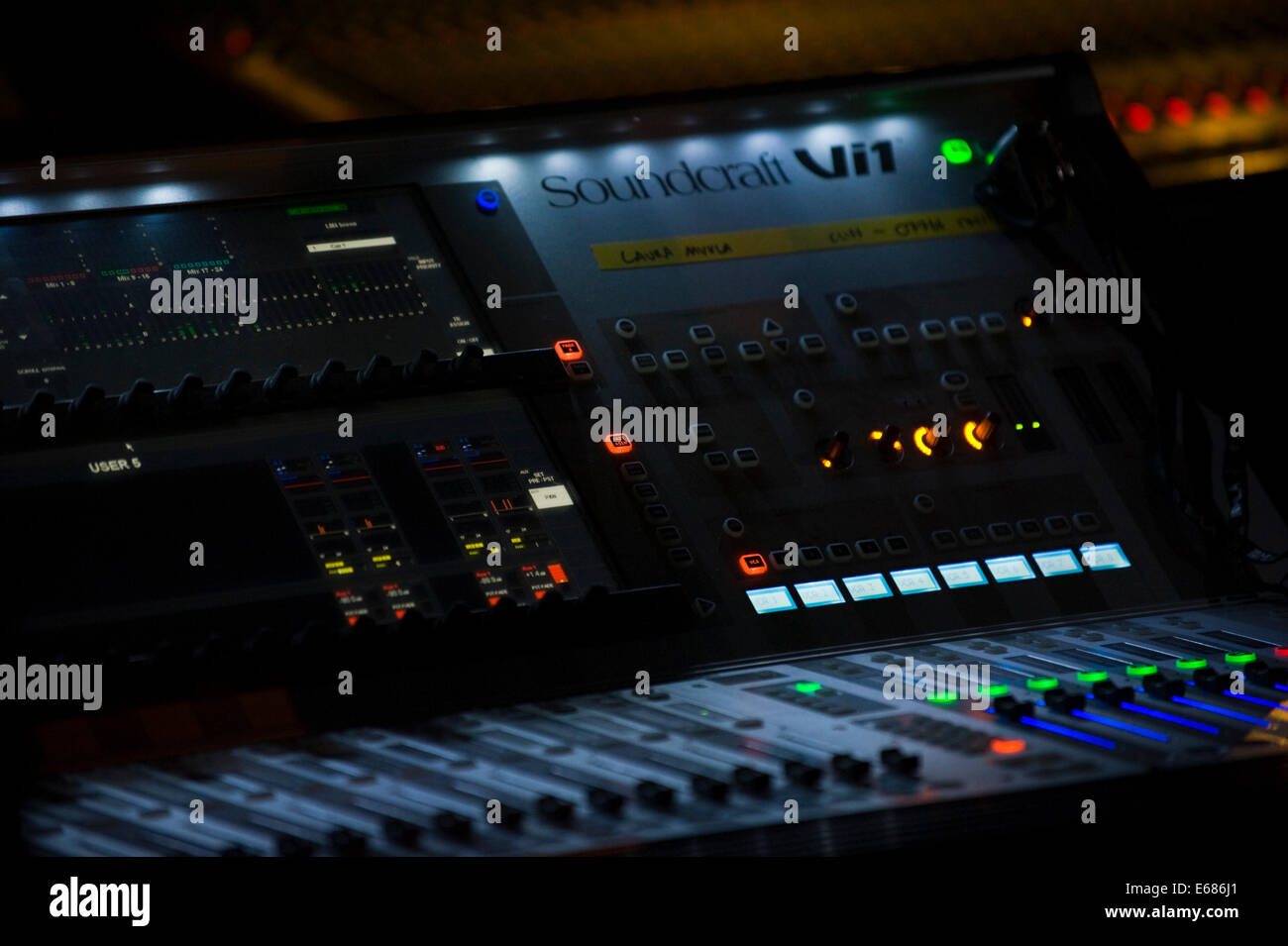 Live music sound console in use during Brecon Jazz Festival 2014 Stock ...