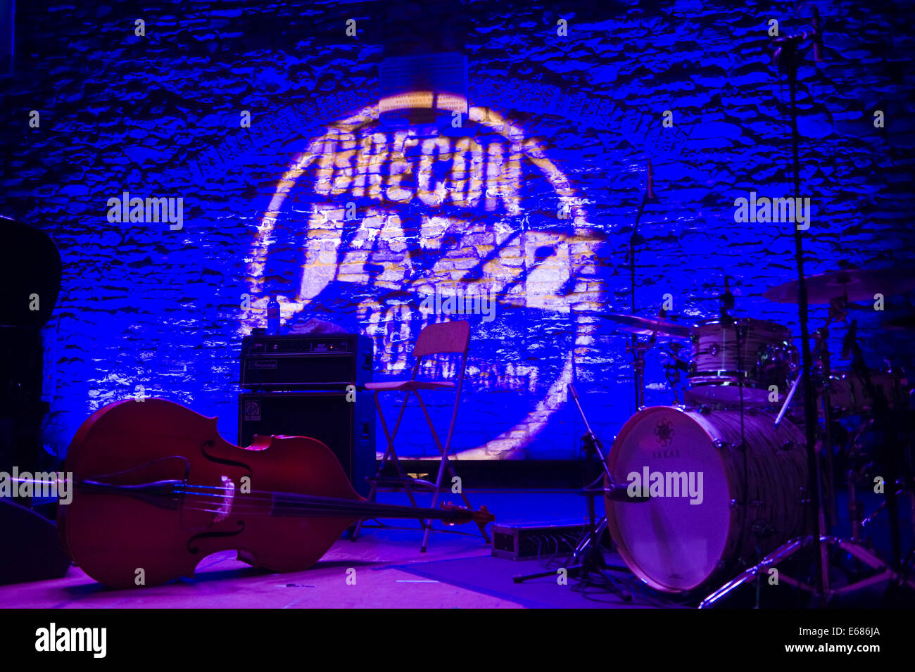 Brecon Jazz Festival 2014 on stage projected logo Stock Photo - Alamy