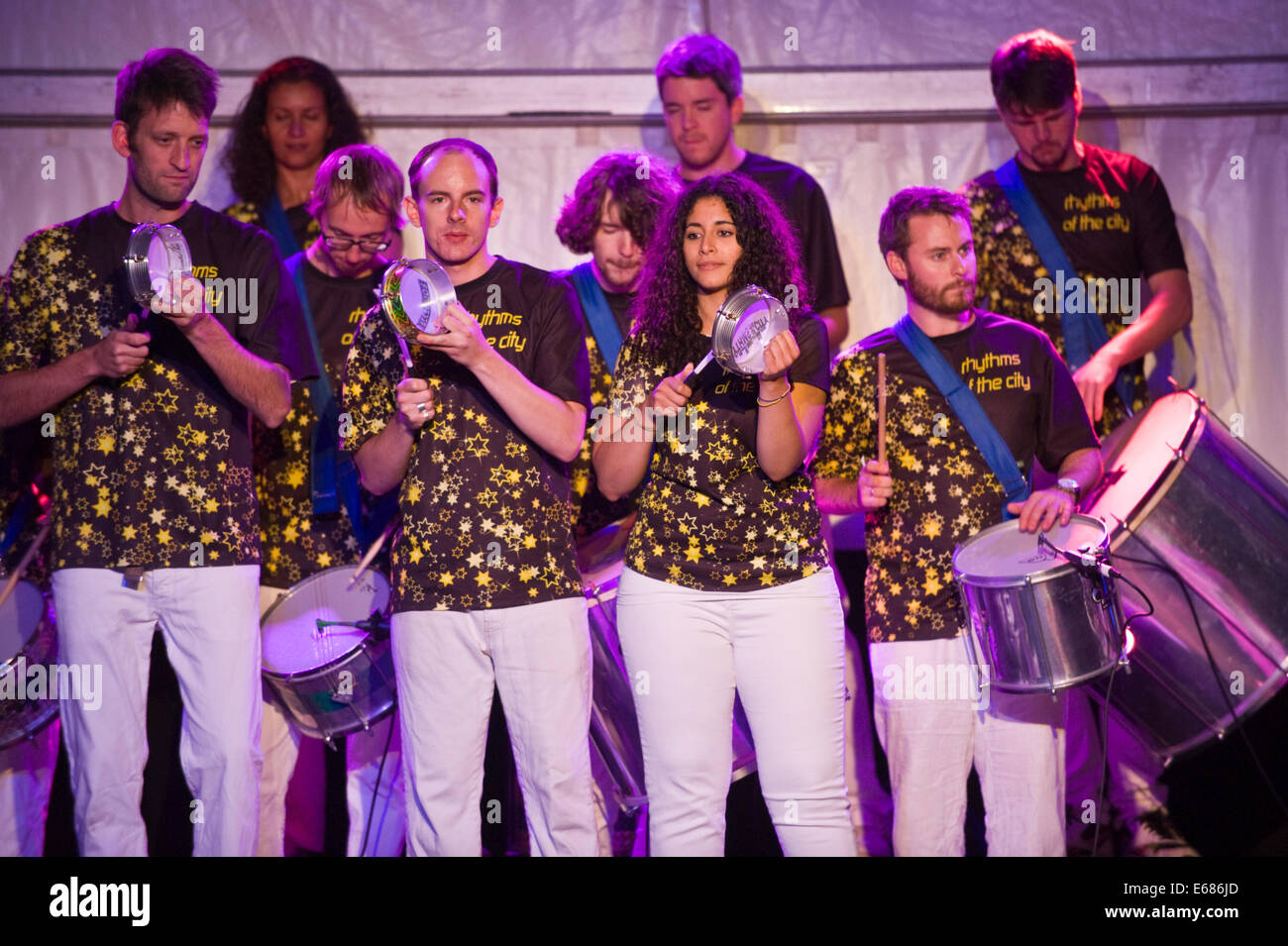 Live music Rhythms of the City samba band on stage at Brecon Jazz ...