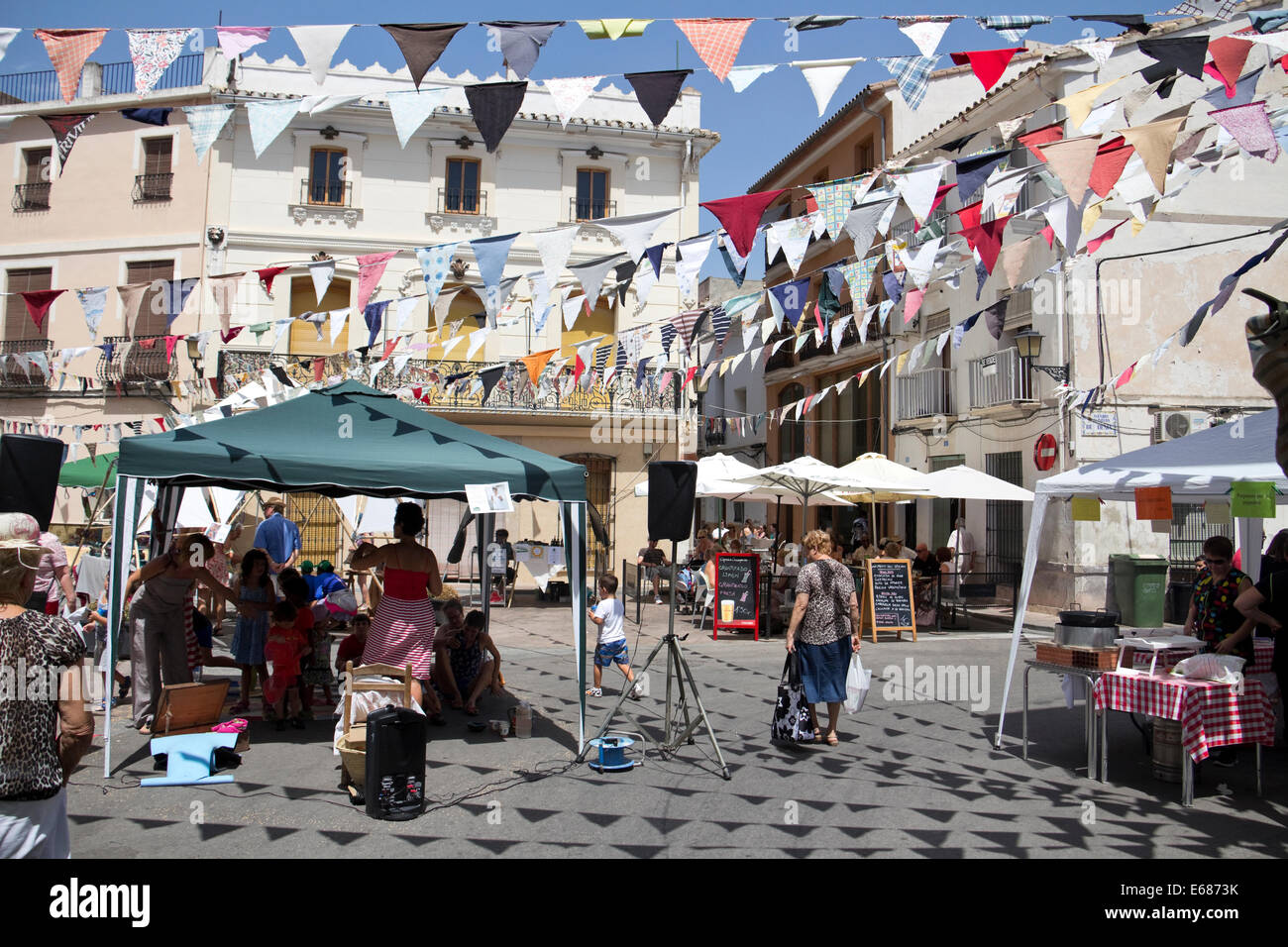 Local market and fiesta in the market plaza in Orba, Spain Stock Photo ...