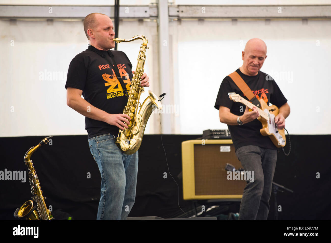 Live music sax & guitarist with Mike Harries Roots Doctors on stage at ...