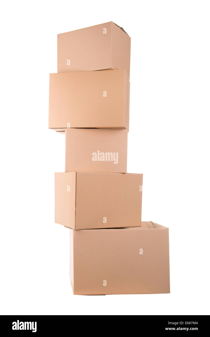 Stack of cardboard boxes isolated in white Stock Photo - Alamy