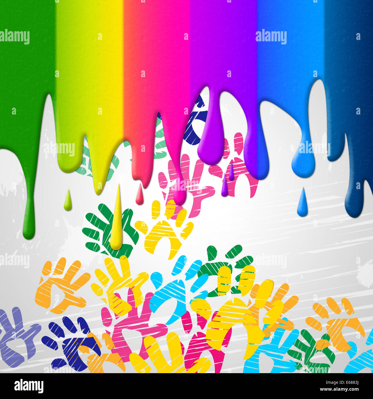 Color Handprints Indicating Childhood Multicoloured And Multicolored ...