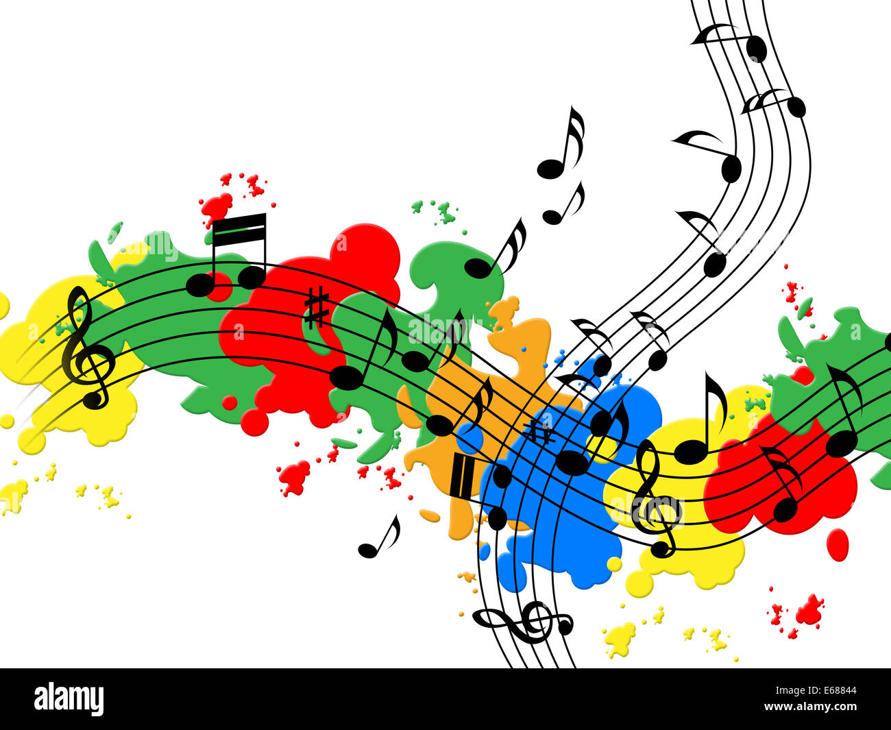 Splat Paint Showing Music Sheet And Colorful Stock Photo - Alamy