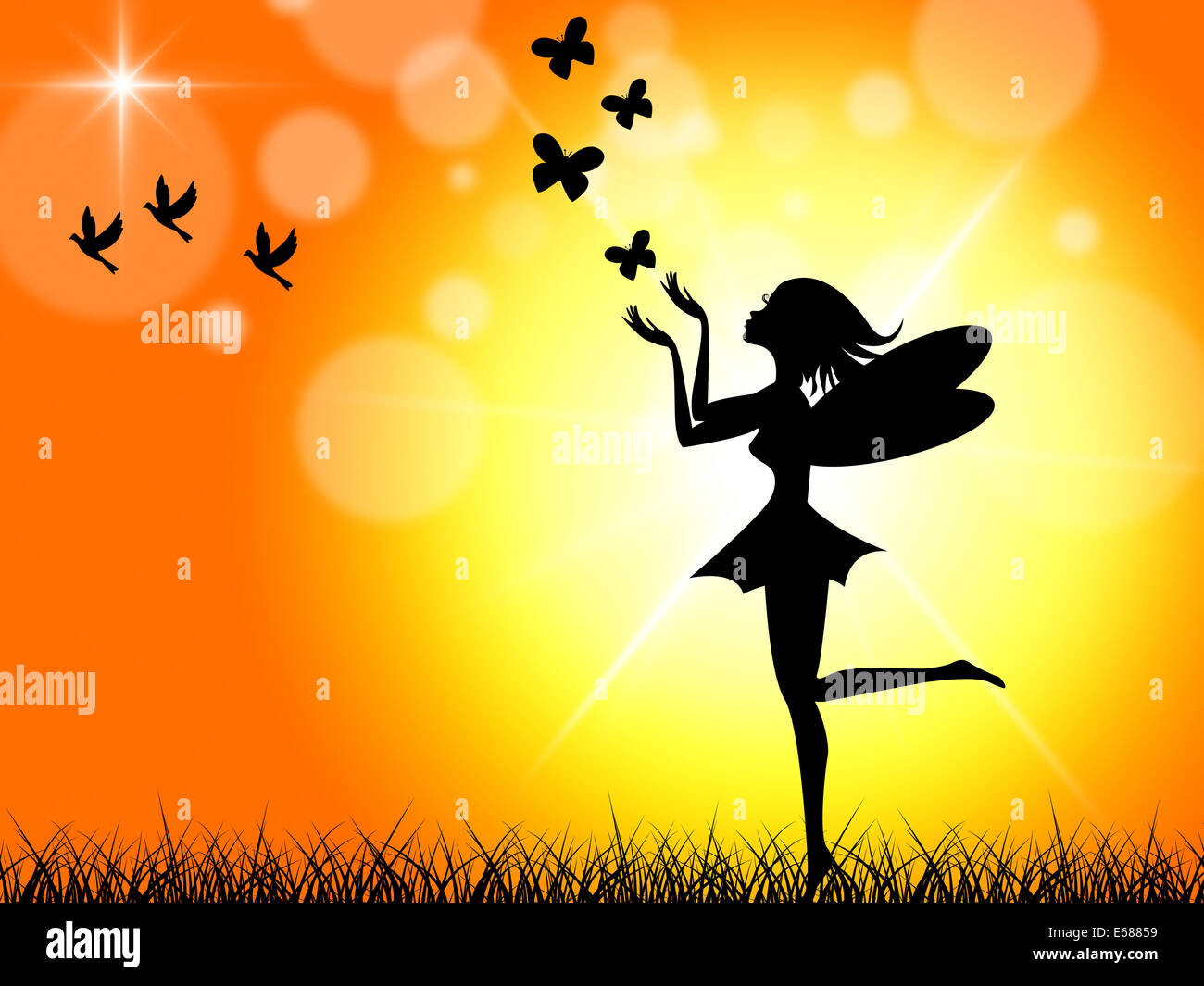 Glow Fairy Representing Flying Fantasy And Dazzling Stock Photo - Alamy