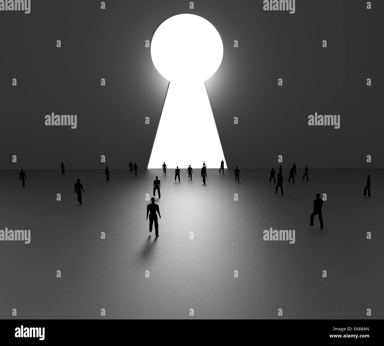 Vision Man Showing Key Hole And Secret Stock Photo - Alamy