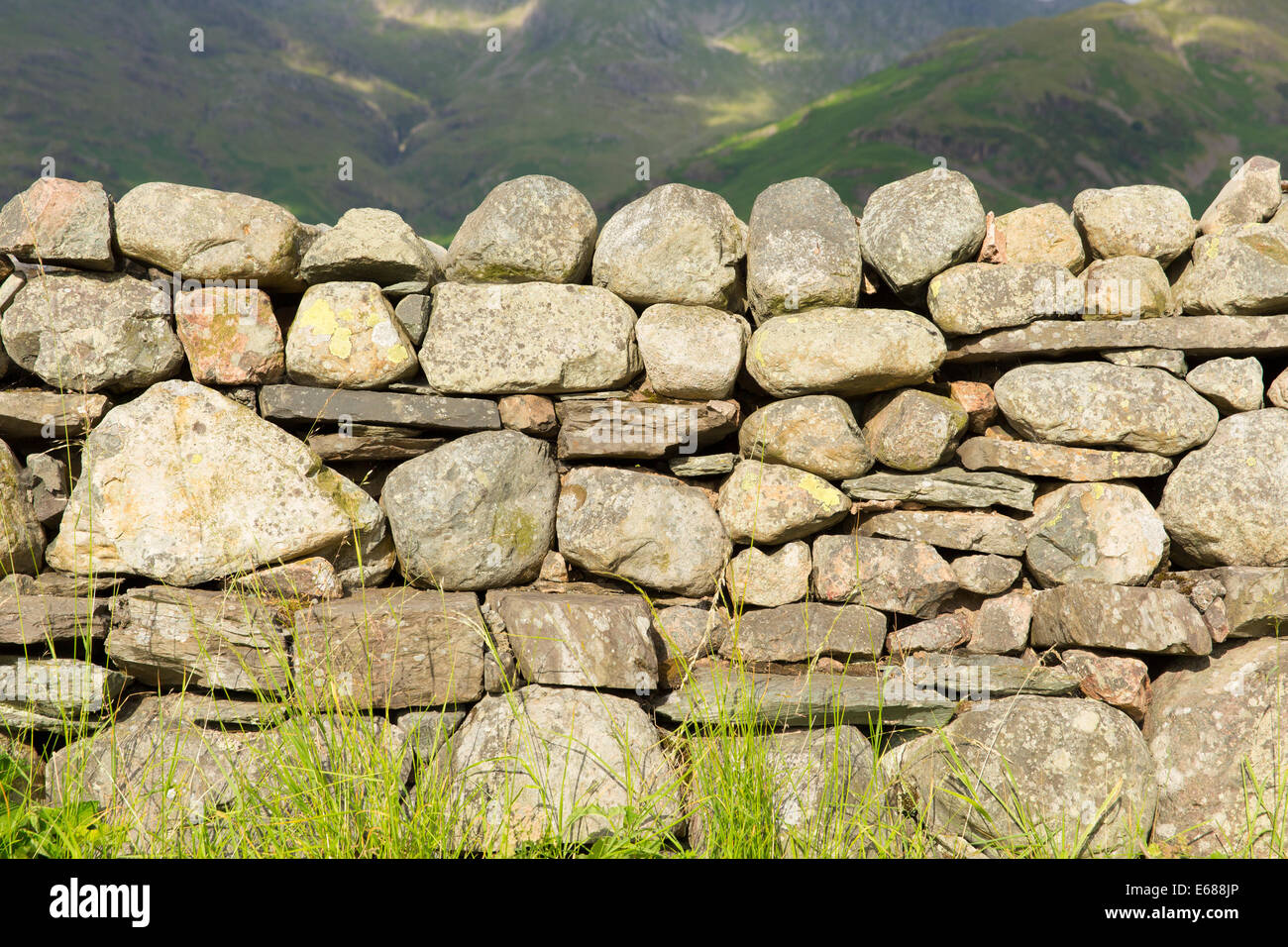 Dry stone wall north of England countryside in the Lake District ...