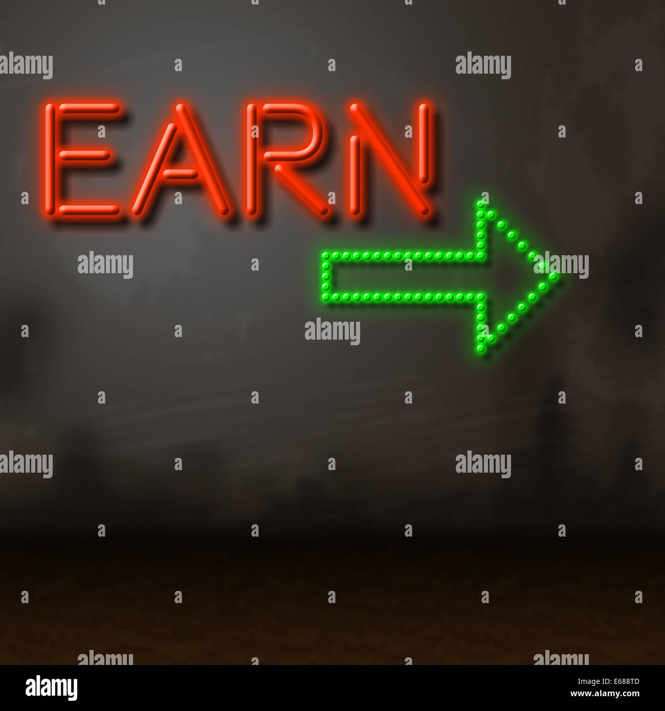 Neon Earn Indicating Incomes Wages And Salary Stock Photo - Alamy