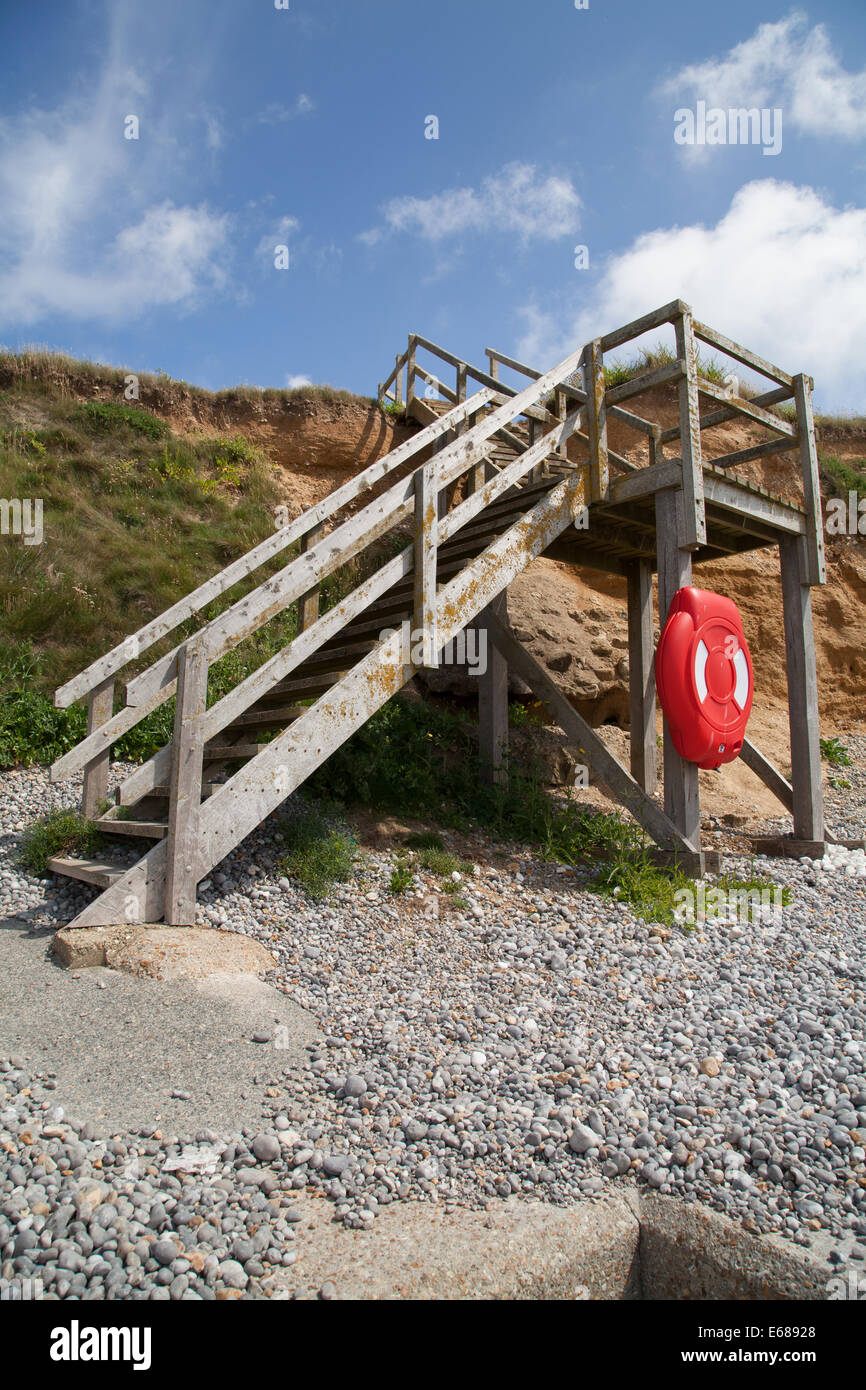 Wooden steps leading to the beach Freshwater Bay Isle of Wight UK Stock ...
