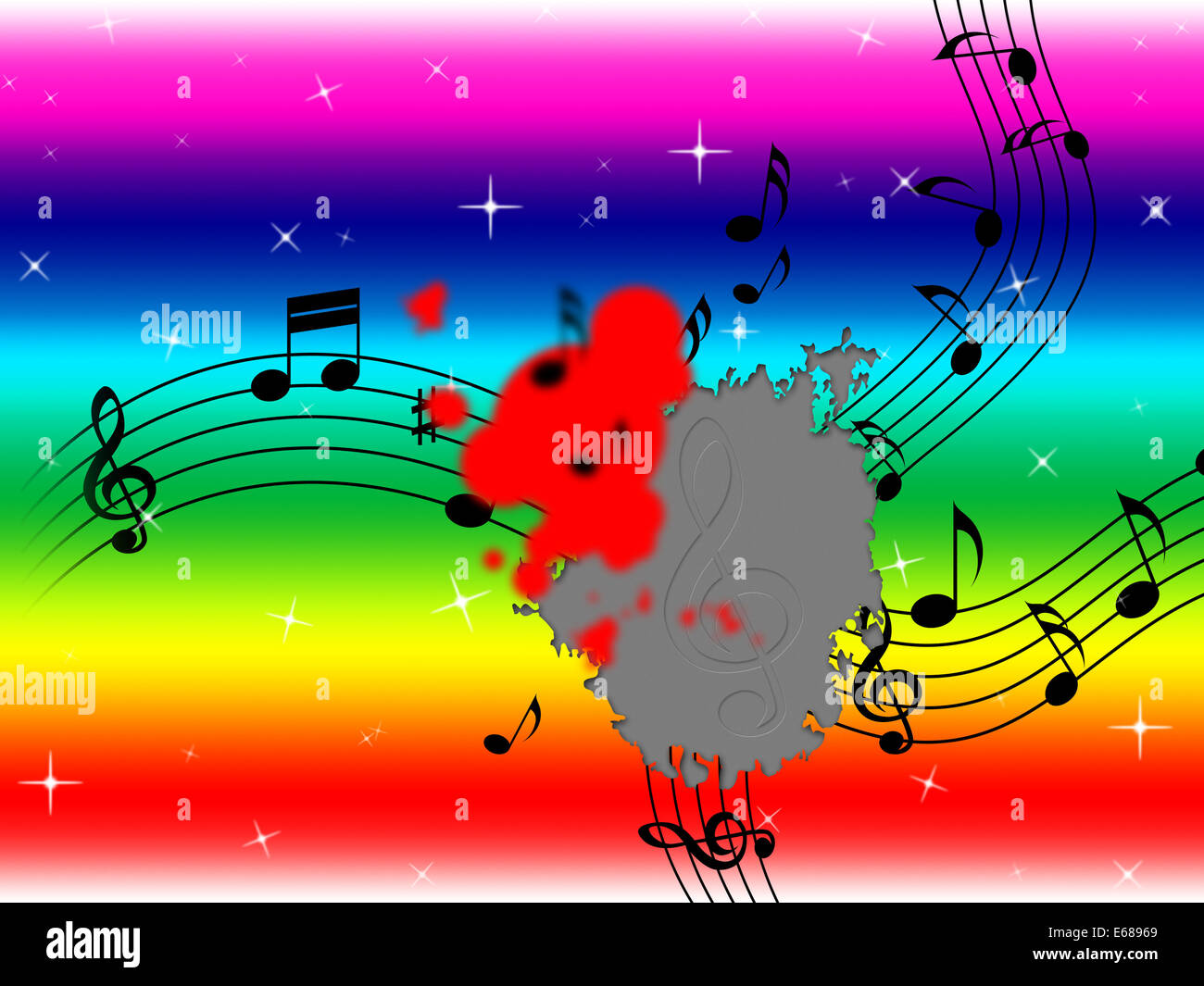Splat Paint Indicating Treble Clef And Colorful Stock Photo - Alamy