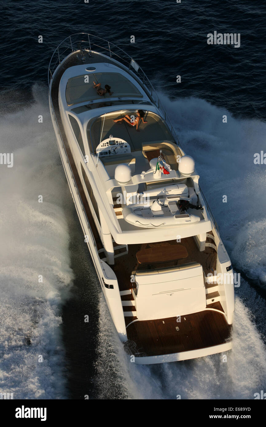 Luxury yacht in navigation aerial view Stock Photo - Alamy