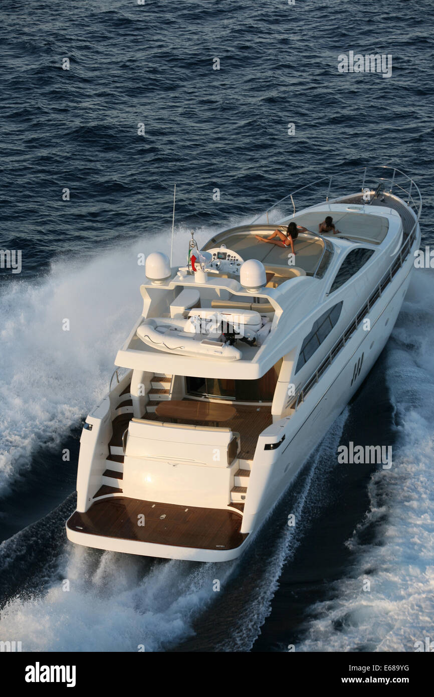 Luxury yacht in navigation aerial view Stock Photo - Alamy