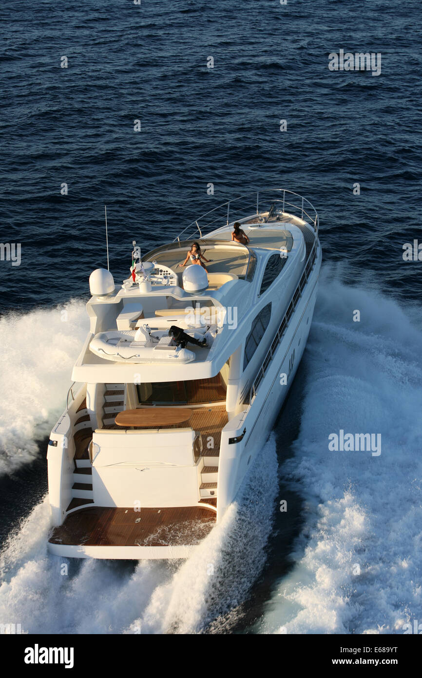 Luxury yacht in navigation aerial view Stock Photo - Alamy