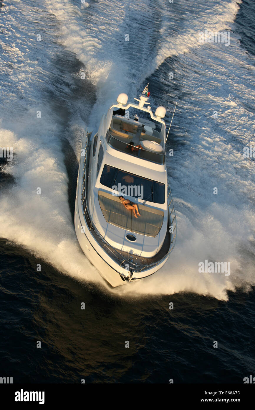 Luxury yacht in navigation aerial view Stock Photo - Alamy
