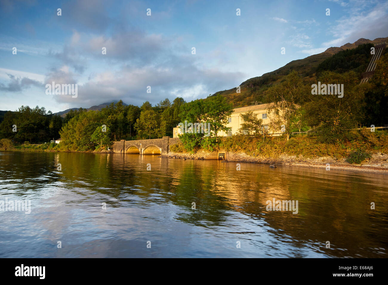 A reflection of the powerstation at Loch Sloy, Loch Lomond in Autumn ...