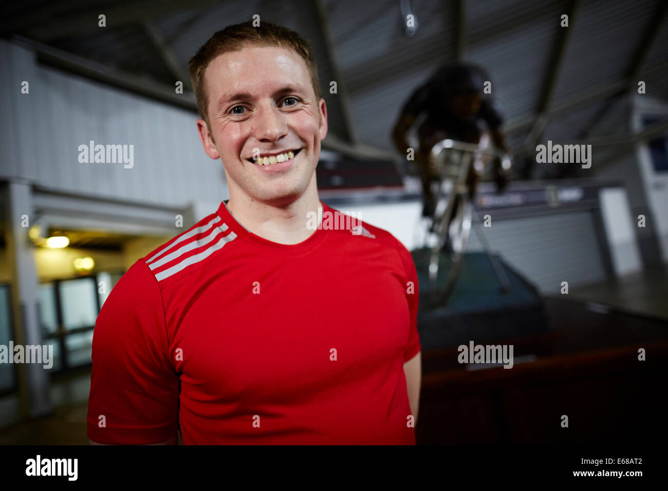 Jason Kenny in Manchester UK at the velodrome near Reg Harris statue ...