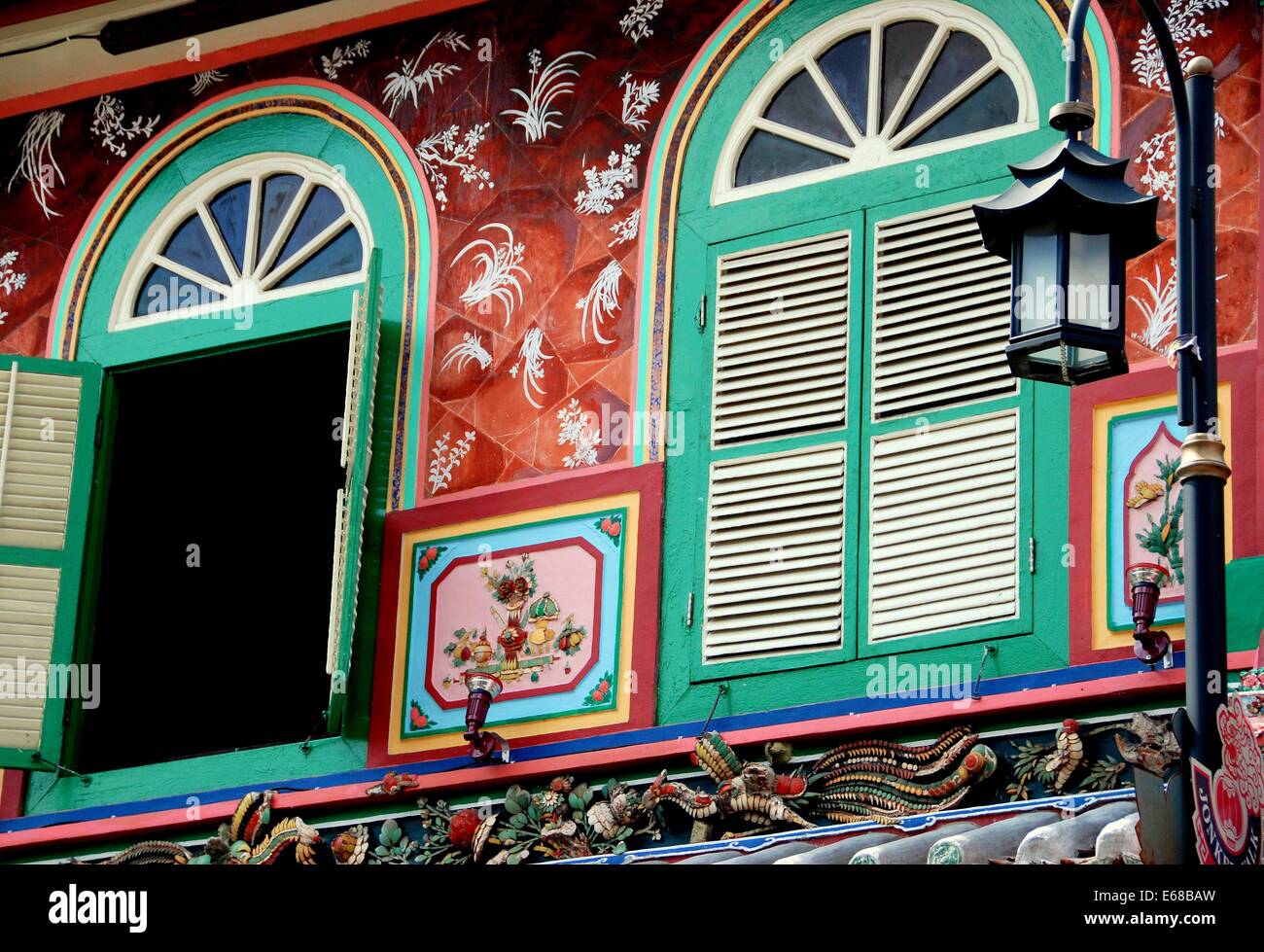 MELAKA, MALAYSIA: A richly painted facade of a Nyonya heritage house ...