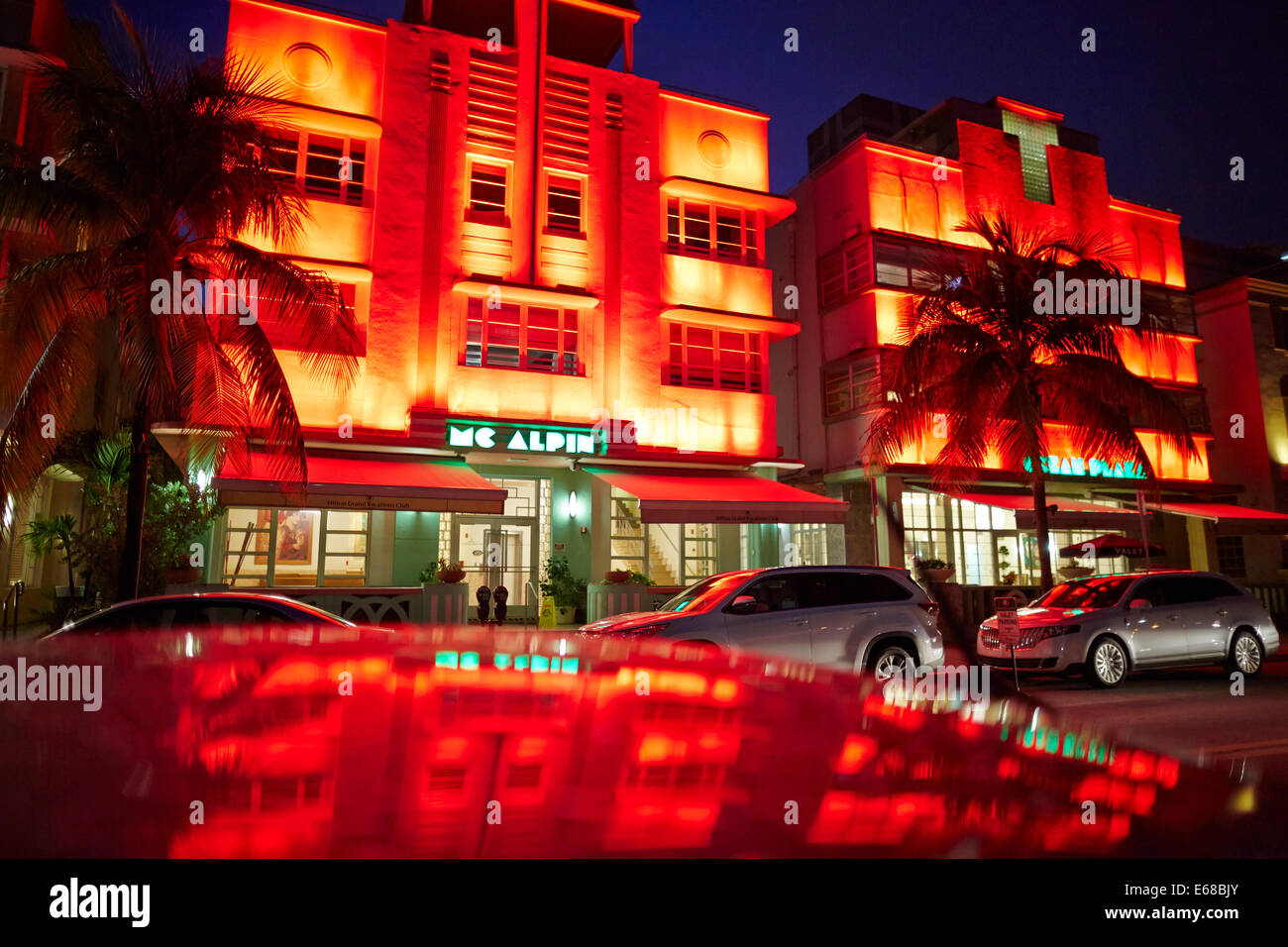 Night view ocean drive in hi-res stock photography and images - Alamy