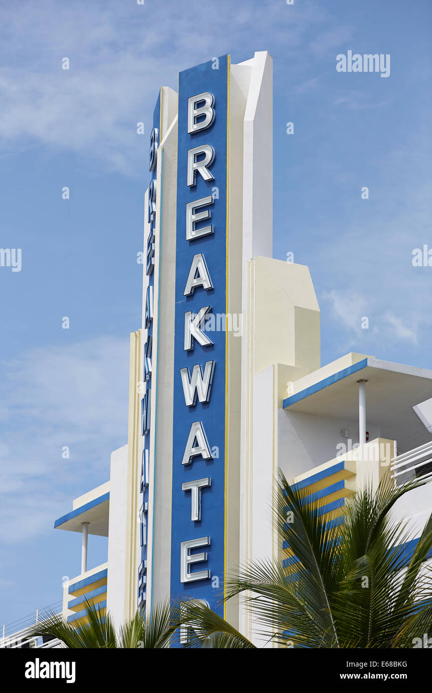 Breakwater sign South Beach on Ocean Drive, Miami in Florida USA Stock ...