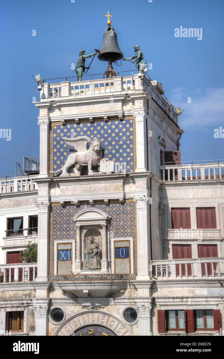 Closeup of the Torre dell' Orologio Clock Tower from San Marco Basilica ...