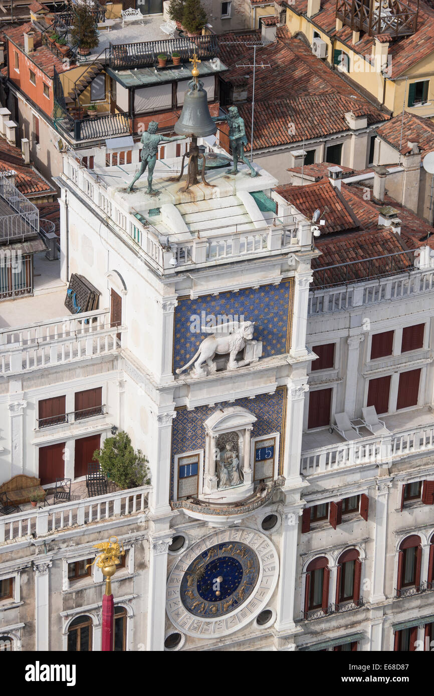 Closeup of the Torre dell' Orologio Clock Tower from The Campanile ...