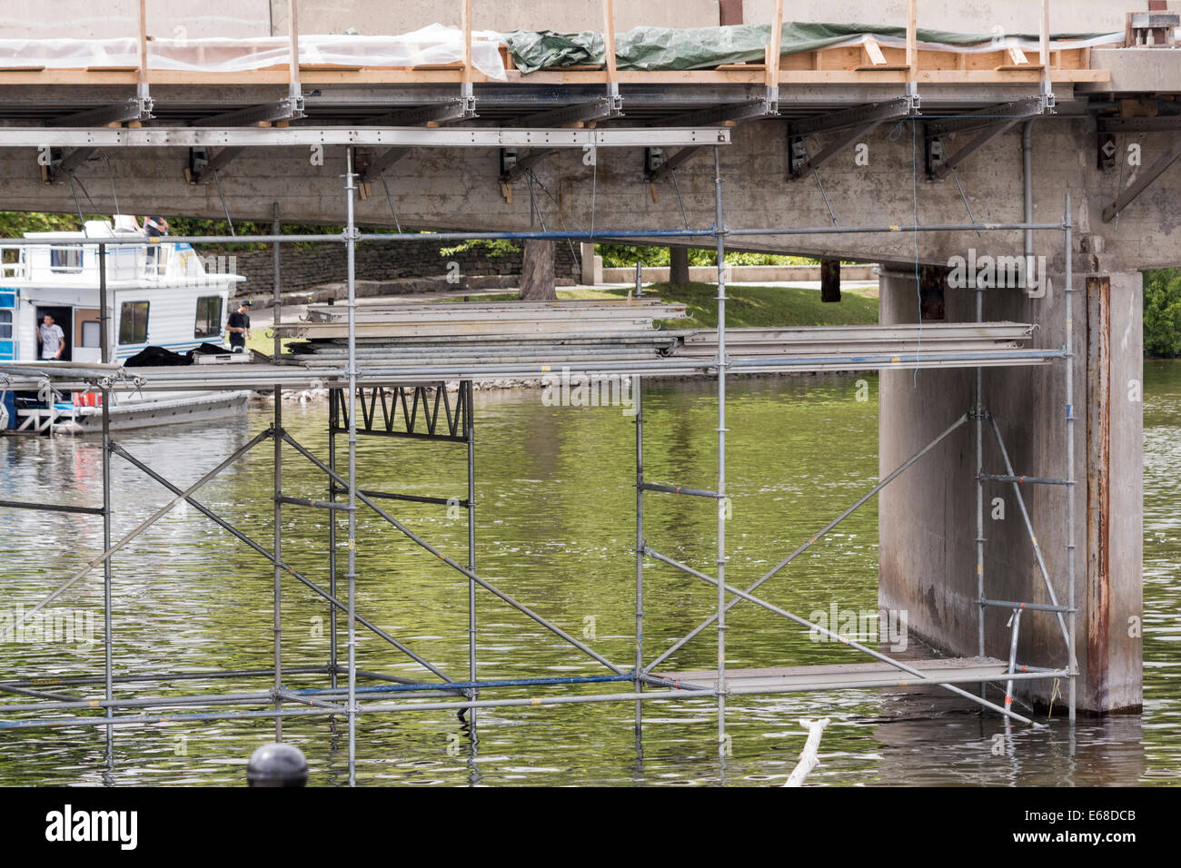 Scaffolding under a bridge that is going through renovations Stock ...