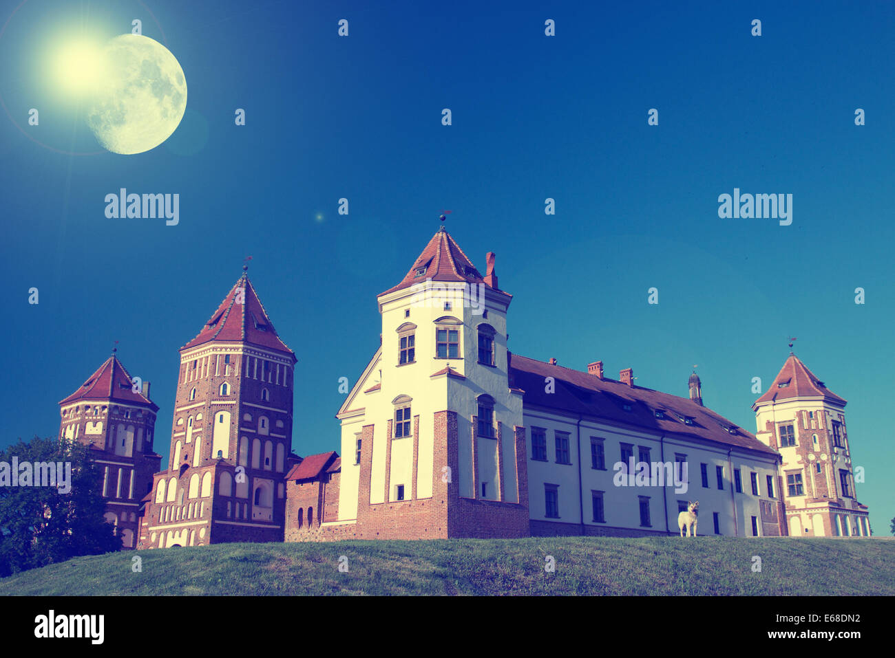 beautiful red brick castle stands in Europe Stock Photo - Alamy