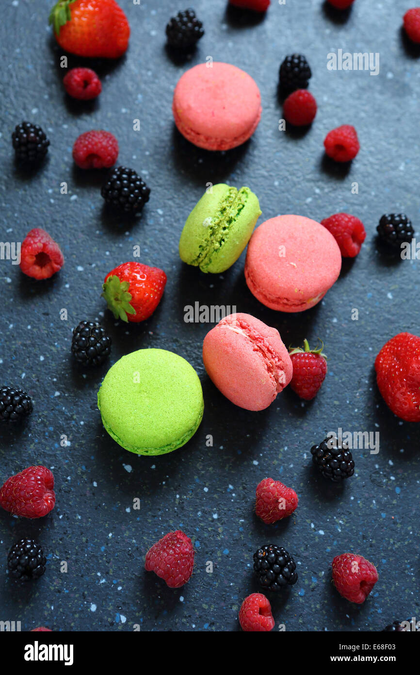 colorful macaroon and fresh berries, food closeup Stock Photo - Alamy