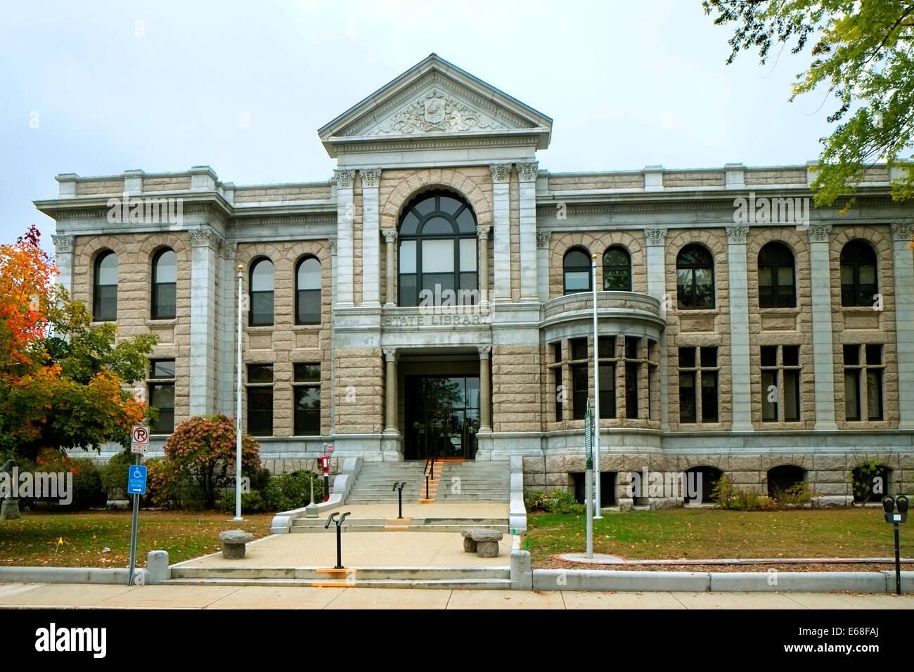 Official State Library building at capital city of Concord Hew ...