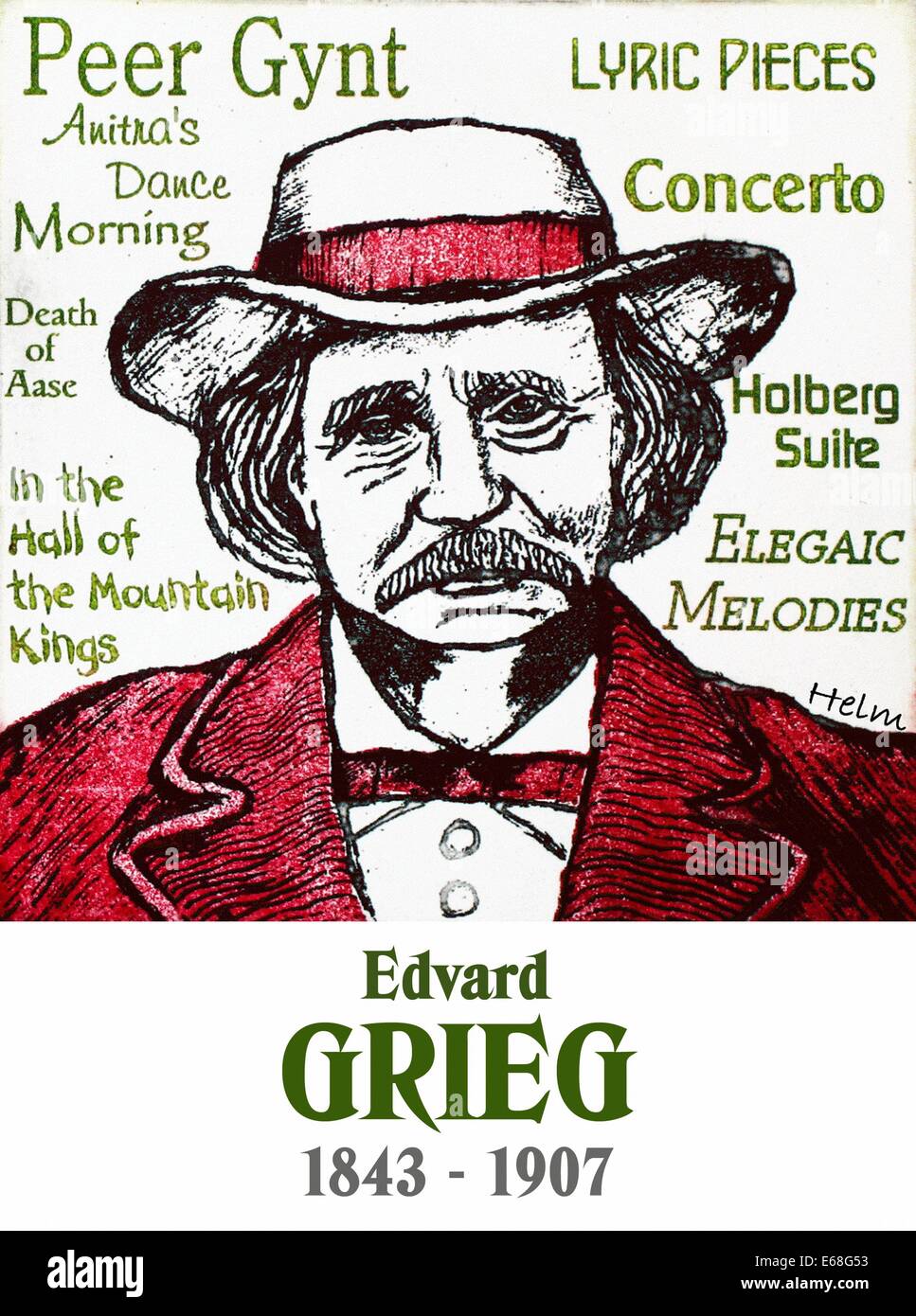 Edvard Grieg illustration, Norwegian composer, 1843 - 1907 Stock Photo ...