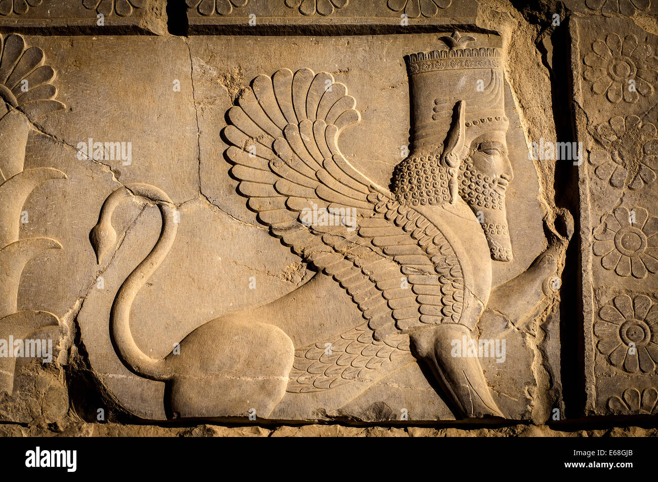 Iran, Persepolis, Bas relief showing a sphynx decorating the north wall ...