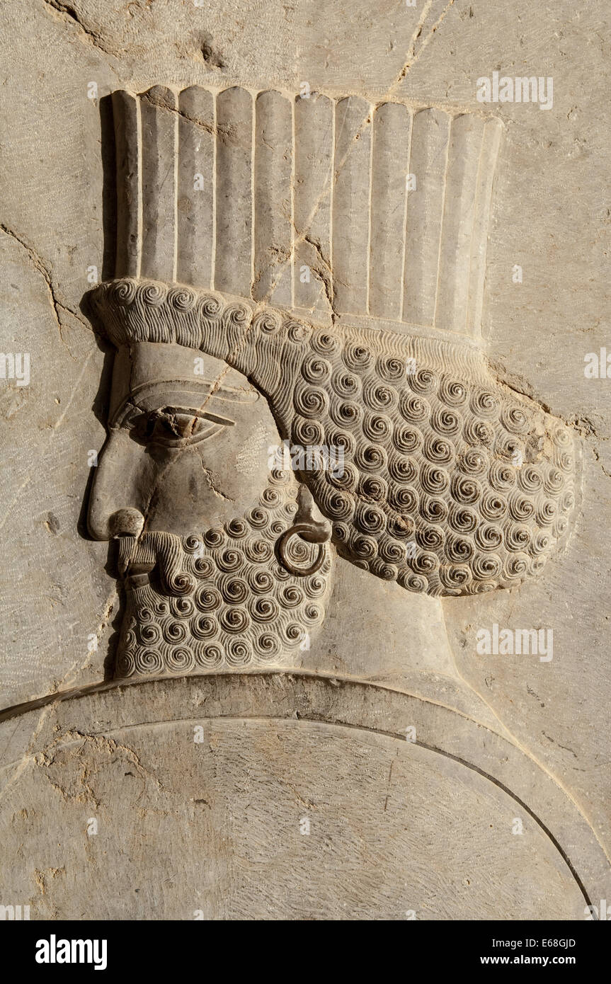 Iran, Fars, Bas-relief of a Persian guard. Apadana Palace, Persepolis ...