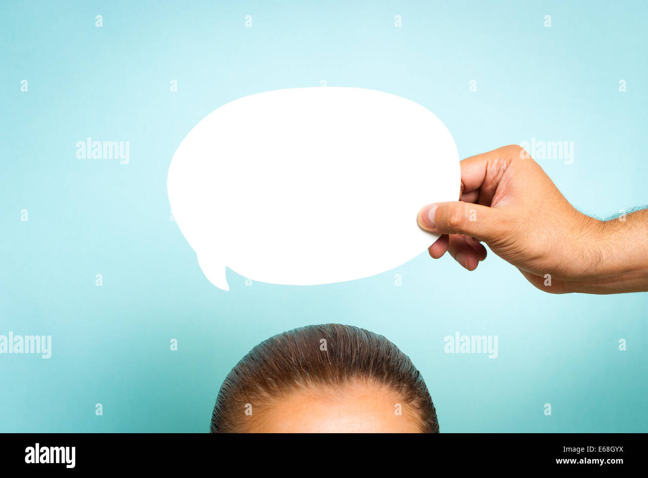 Woman thinking concept on blue background Stock Photo - Alamy