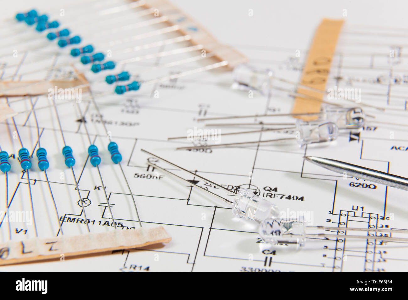 Group of electronic components and scheme Stock Photo - Alamy